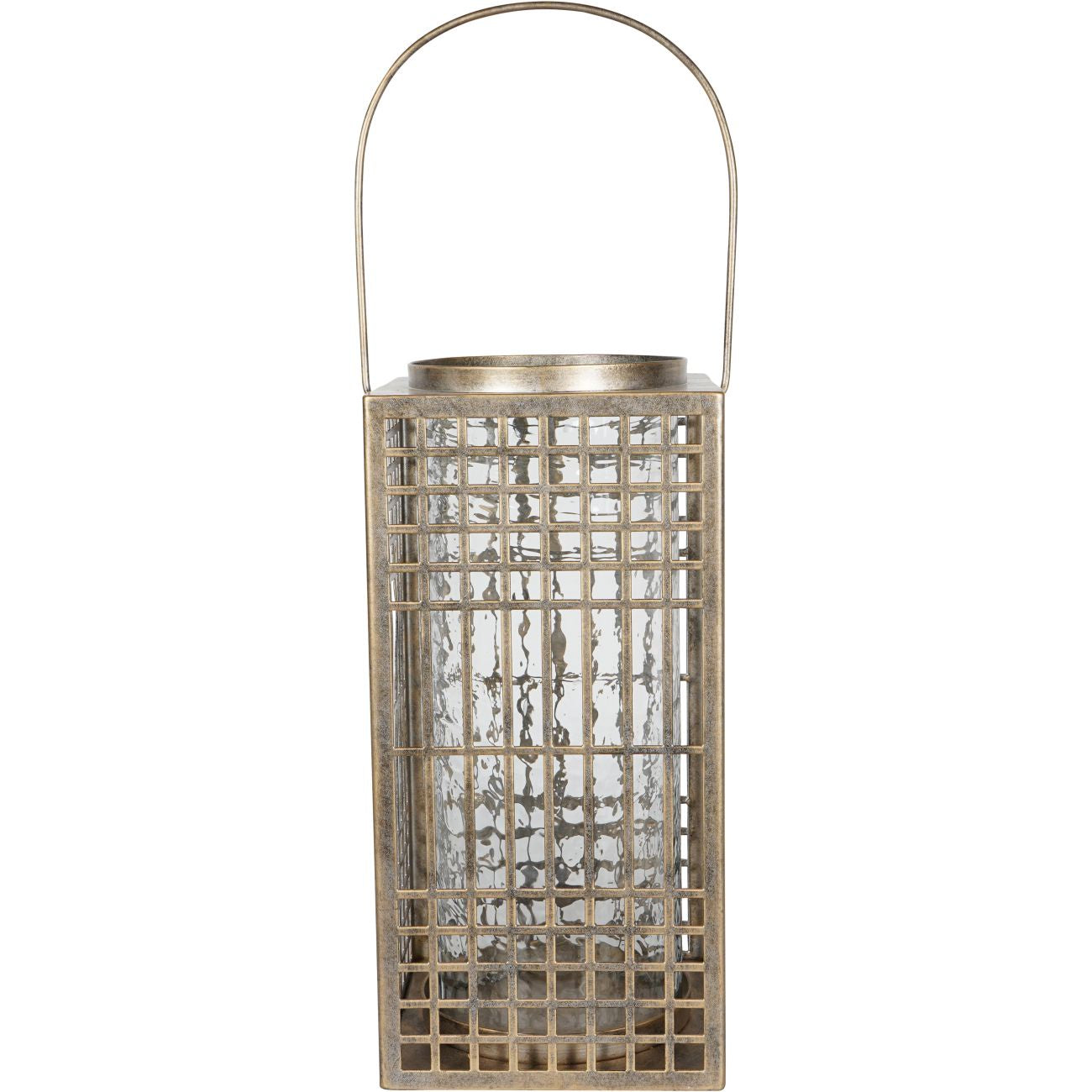 Fretwork Square Lantern in Aged Gold with Glass Flute 41cm